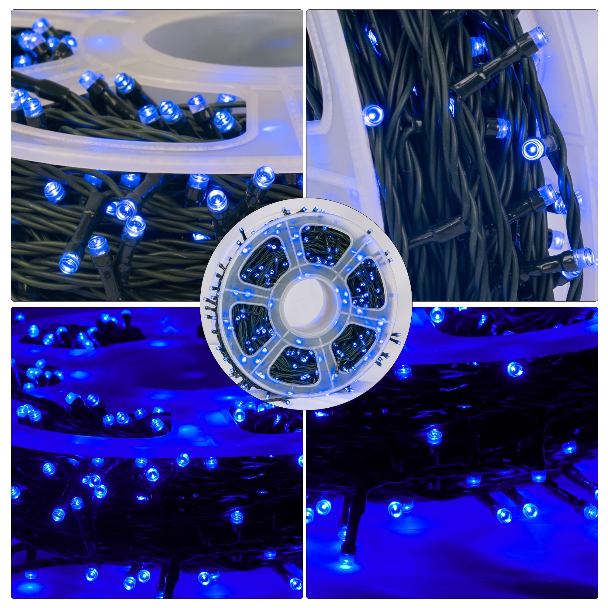 FUNPENY 164FT 500 LED Christmas Indoor Outdoor Decorative String Lights, 8 Modes Waterproof Plug in Green Wire LED Fairy Light for Christmas Party Wedding Garden Home Decoration (Blue)