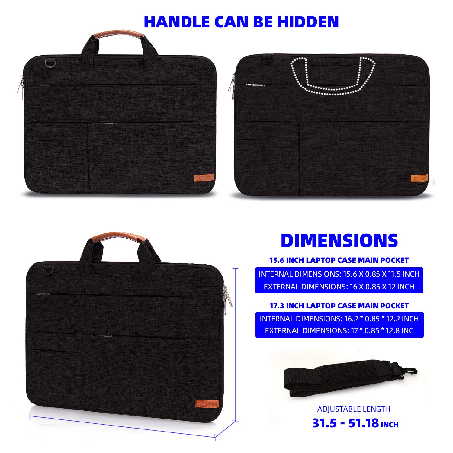 KINGSLONG Laptop Bag 17 17.3 Inch Laptop Shoulder Messenger Bag Case Sleeve, Lightweight Slim Computer Notebook Ultrabooks Carrying Case Briefcase Cover Men Women for Acer Asus Dell Lenovo HP Black