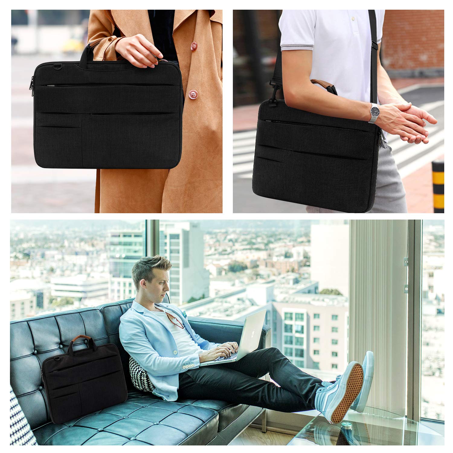 KINGSLONG Laptop Bag 17 17.3 Inch Laptop Shoulder Messenger Bag Case Sleeve, Lightweight Slim Computer Notebook Ultrabooks Carrying Case Briefcase Cover Men Women for Acer Asus Dell Lenovo HP Black