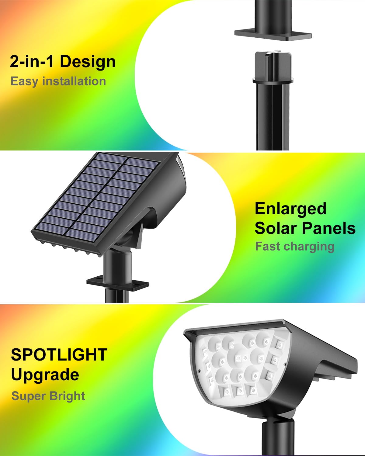 Solar Landscape Spotlights Outdoor, [7 Multicolor] Solar Spotlights Halloween, IP67 Waterproof 2-in-1 Solar Wall Lights for Yard Garden Patio Driveway Pool (4 Pack)