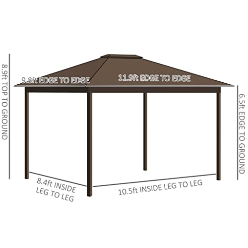 LJMXE 10' X 12' Outdoor Hardtop Gazebo with Aluminum Frame, Metal Roof Gazebo Canopy with Curtains and Netting