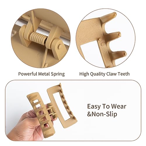 Hair Claw Clips for Women,Large Clips For Thick Thin Curly Hair,Nonslip Matte Square Strong Hold Jaw Clips (Neutral Colors 4.1Inch 8Pcs)