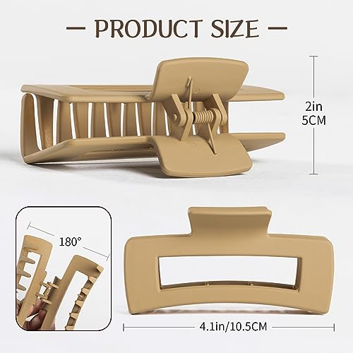Hair Claw Clips for Women,Large Clips For Thick Thin Curly Hair,Nonslip Matte Square Strong Hold Jaw Clips (Neutral Colors 4.1Inch 8Pcs)