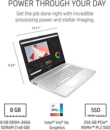 2022 HP 15.6in FHD Slim and Light Laptop, Intel Core i5-1135G7, 8GB RAM, 256GB SSD, Iris Xe Graphics, HDMI, Webcam, WiFi, Windows 11, Natural Silver, W/ 2-Week IFT Support dy20xx 15-15.99 inches