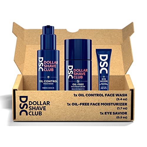 Dollar Shave Club | Ultimate Skincare Bundle | Oil Control Face Wash (3.4 oz), Oil-Free Face Moisturizer with SPF 30 (1.7 oz), & Eye Savior (0.5 oz) | Men's Skincare | Skin Care Routine