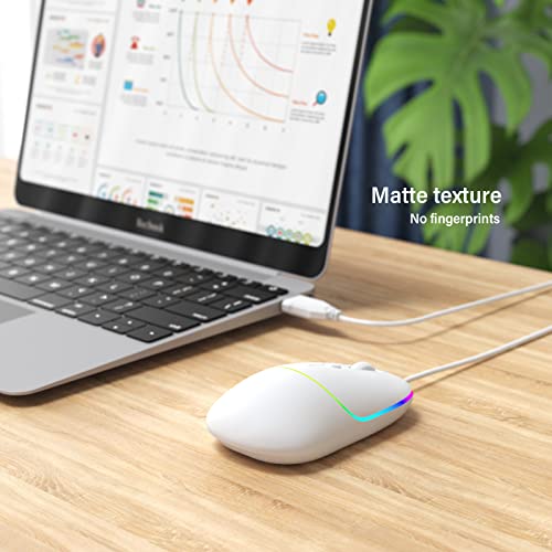 FENISIO Wired Mouse with Rainbow Backlit, LED Computer Mouse USB Wired Mouse with 6400 DPI, Ergonomic Office and Home Corded Mouse for Laptop, Desktop, MacBook, Windows PC (White)