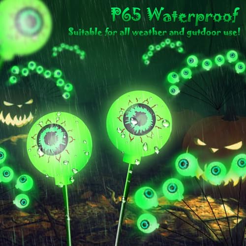 COCOJAM Halloween Decorations Outdoor Solar Scary Eyeball Garden Lights, 2 Packs 20 LED Waterproof Solar Eyeball Lights for Halloween/Yard/Lawn/Party/Graveyard Decoration (Green)
