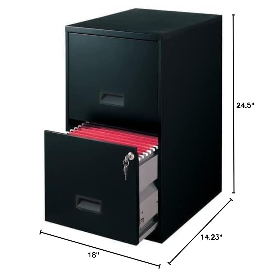 Filing Cabinet Size 18" Deep 2 Drawer Metal Steel Organization File Cabinet with Lock, Black