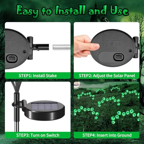 COCOJAM Halloween Decorations Outdoor Solar Scary Eyeball Garden Lights, 2 Packs 20 LED Waterproof Solar Eyeball Lights for Halloween/Yard/Lawn/Party/Graveyard Decoration (Green)