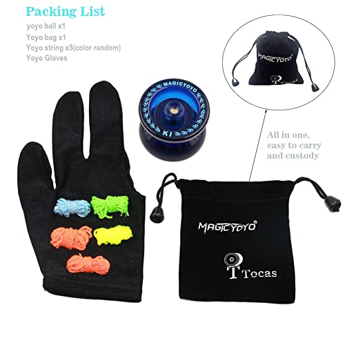 MAGICYOYO K1 Yoyo Professional Responsive for Kids Teens Adults with 5 Yoyos Strings+ Bag+ Yo Yo Glove+ Yo-yos Hubstacks Kit, Beginners to Advanced Yo-yo Plastic, Navy Blue
