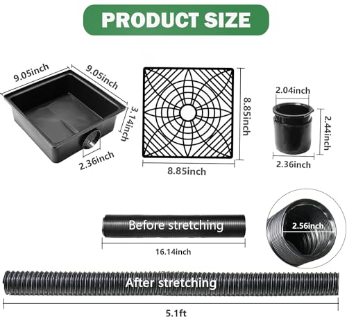 Upgraded Gutter Downspout Extensions Flexible, No Dig Catch Basin Downspout Extension with Leak-Proof Splash Block Kit,Extendable from 1.34’ to 5.1’