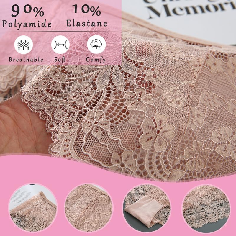 Cinvik Womens Lace Panties High Waisted Underwear Ladies Sexy Seamless Black 6 Pack M