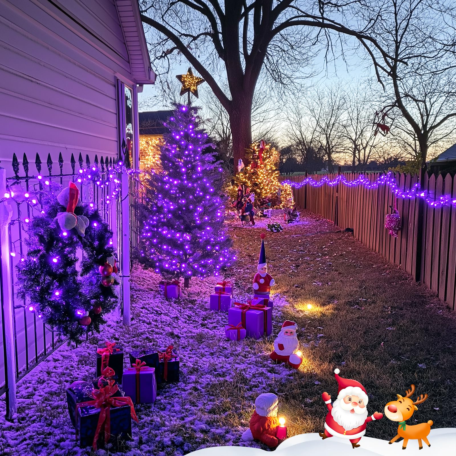 JMEXSUSS 600LED Purple Solar Christmas Lights, 206.7ft Solar String Lights Outdoor Waterproof, 8 Modes Purple Solar Lights for Patio Tree Gardens Halloween Xams Christmas Decor