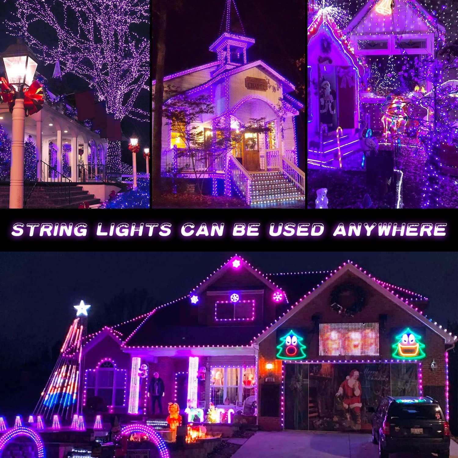 JMEXSUSS 600LED Purple Solar Christmas Lights, 206.7ft Solar String Lights Outdoor Waterproof, 8 Modes Purple Solar Lights for Patio Tree Gardens Halloween Xams Christmas Decor