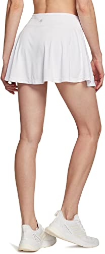 TSLA Women's Athletic Skorts Lightweight Active Tennis Skirts, Workout Running Golf Skirt with Pockets Built-in Shorts, Flared Skorts White, Small