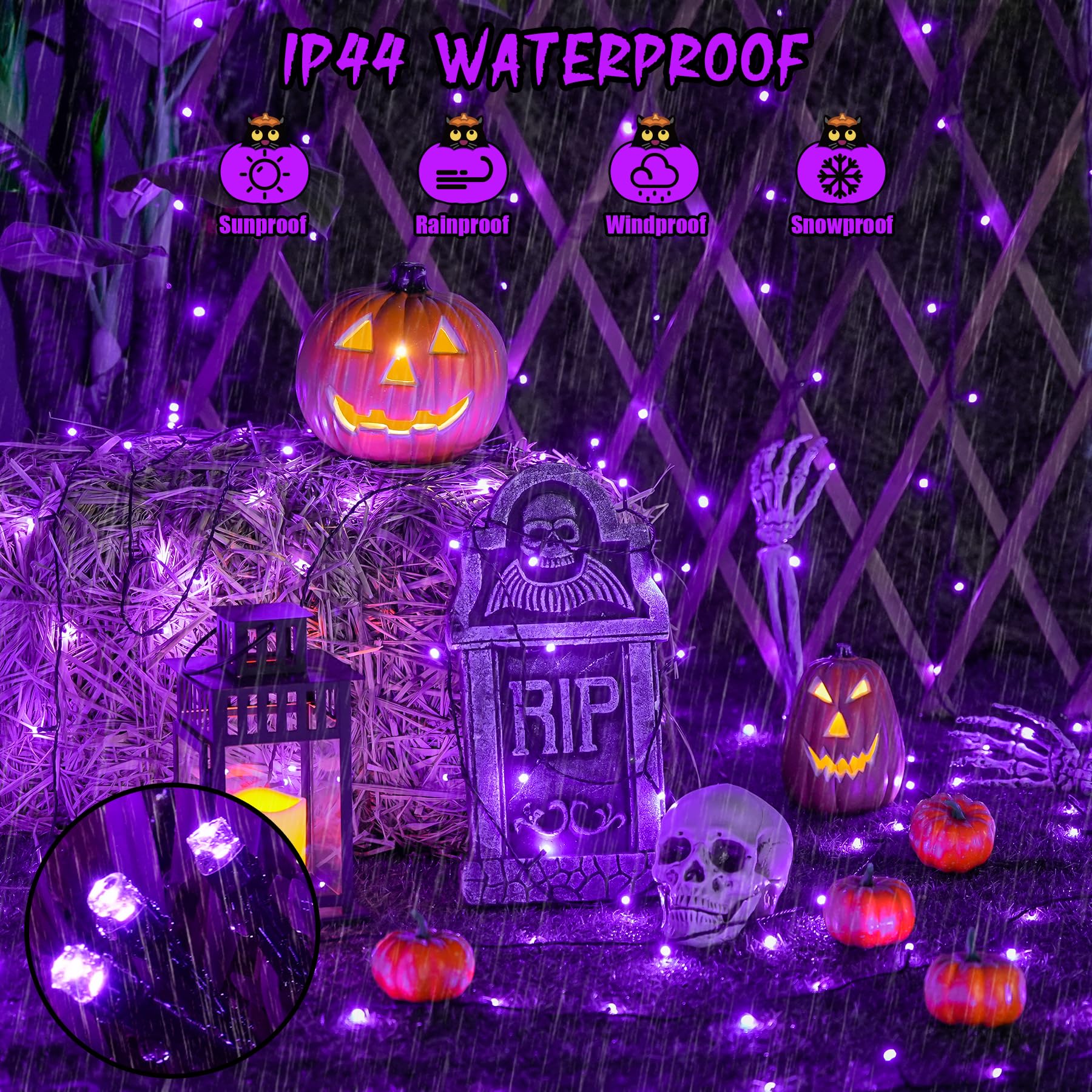 JMEXSUSS 600LED Purple Solar Christmas Lights, 206.7ft Solar String Lights Outdoor Waterproof, 8 Modes Purple Solar Lights for Patio Tree Gardens Halloween Xams Christmas Decor