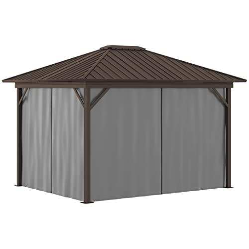 ZZBJ 10' X 12' Outdoor Hardtop Gazebo with Aluminum Frame, Metal Roof Gazebo Canopy with Curtains and Netting