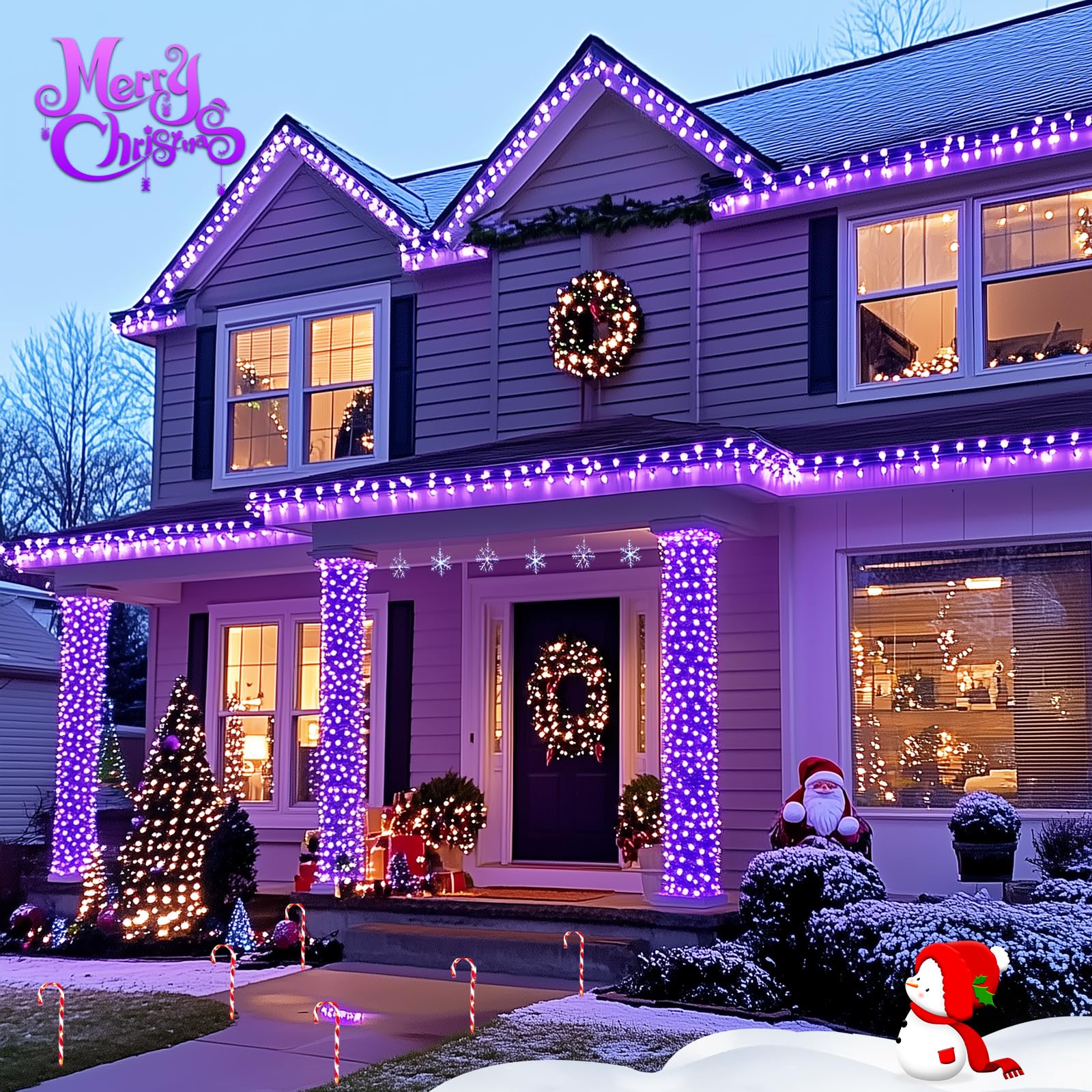 JMEXSUSS 600LED Purple Solar Christmas Lights, 206.7ft Solar String Lights Outdoor Waterproof, 8 Modes Purple Solar Lights for Patio Tree Gardens Halloween Xams Christmas Decor