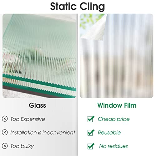 Coavas Privacy Film - Fluted/Reeded Glass, Non-Adhesive Sun/Heat/UV Blocking (29.5 x 118 inches)
