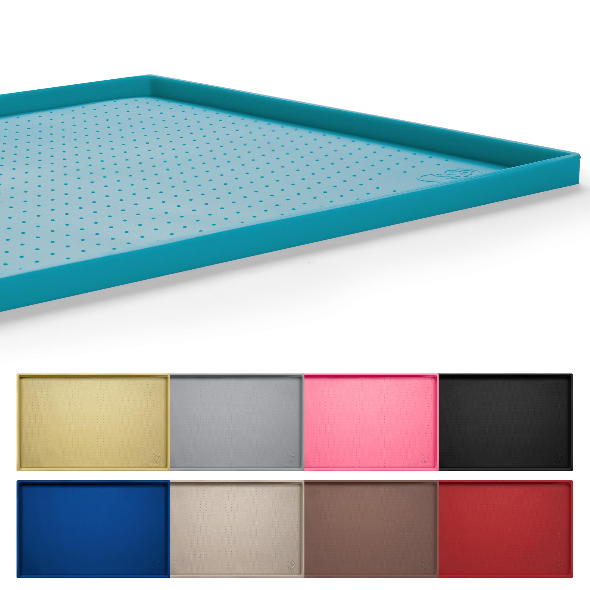 Hubulk Dog Feeding Mat,100% Waterproof Food Grade Silicone Pet Food and Water Bowl Placemat,Dishwasher, High Raised Edge to Prevent Spills,Nonslip Tray to Stop Messes on Floor (19"x12"x0.5", Teal)