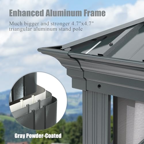 Domi 10'x12' Hardtop Gazebo Canopy,Outdoor Aluminum Gazebo with Galvanized Steel Double Roof,Curtain and Netting Included,Grey