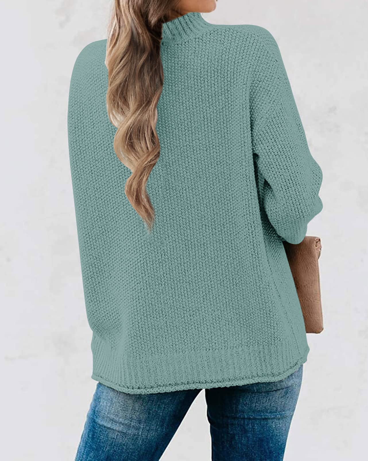 MEROKEETY Women's Long Sleeve Turtleneck Cozy Knit Sweater Casual Loose Pullover Jumper Tops, Sage, Small