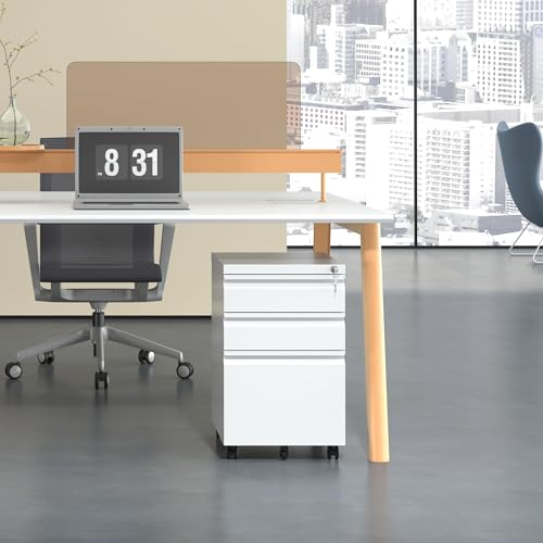 Yukimo 3 Drawer Mobile File Cabinet, Filing Cabinet Home Office for Letter, Legal Size, Fully Assembled Under Desk File Cabinet, White
