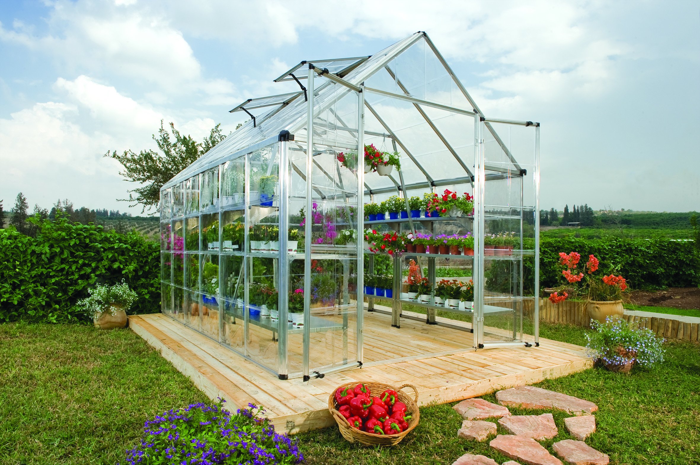 Palram - Canopia Snap & Grow 8 Ft. x 12 Ft. Greenhouse Kit Hobby DIY Walk In Green House Heavy Duty Polycarbonate, Aluminium Frame, with Lockable Door and Vent for Outdoors, Garden, Backyard In Silver