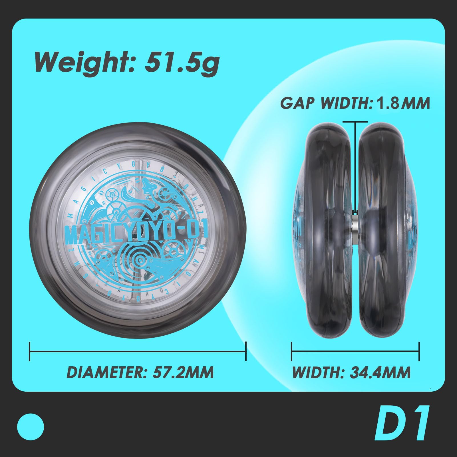 Looping Yoyo D1 Responsive Yoyo for Kids - 2A Loop Yoyo for Beginner, Starter Yoyo Easy to Play Basic String Tricks Yoyo with 12 Yoyo Strings, 2 Bags, 2 Yoyo Gloves(Crystal Black and Crystal Blue)