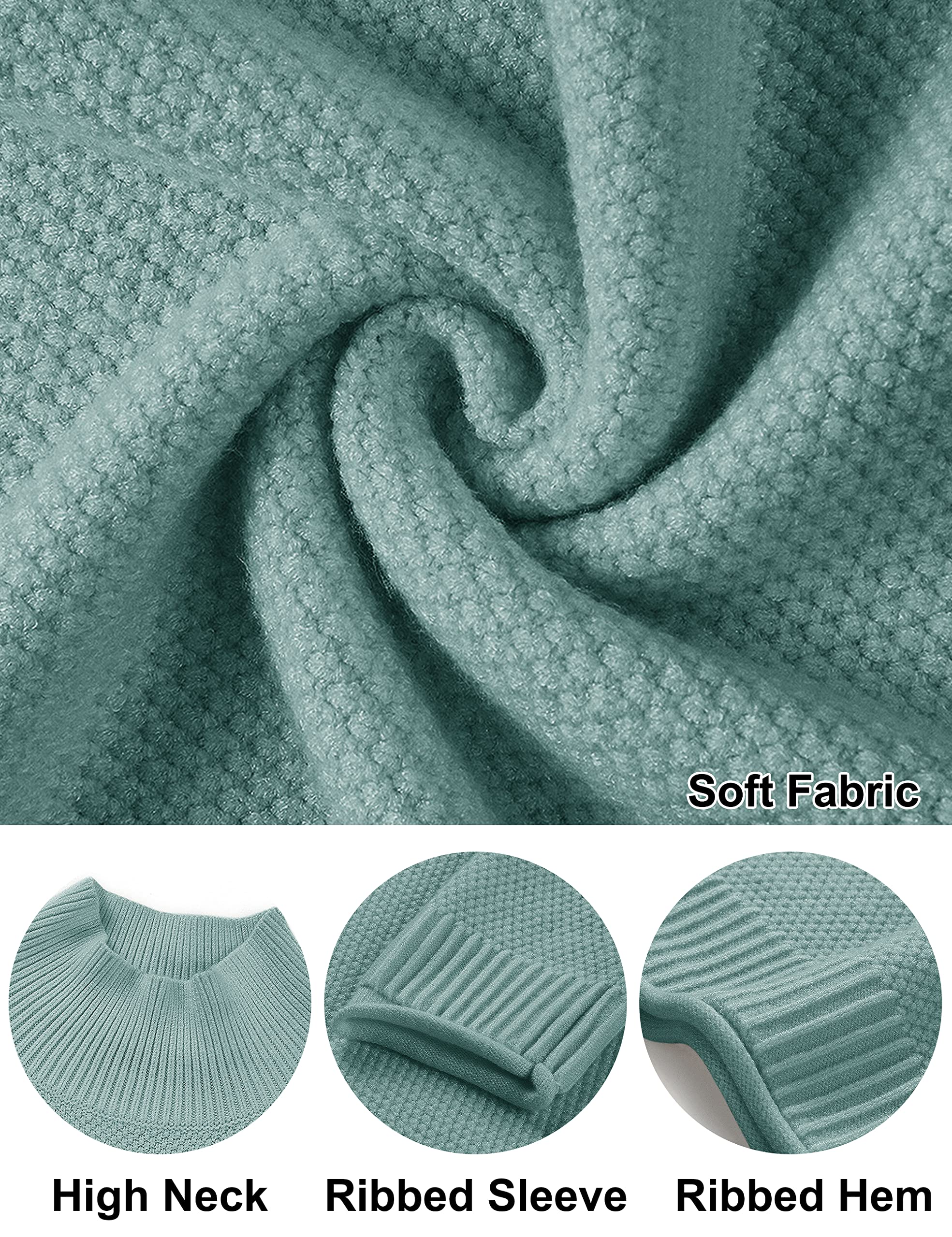 MEROKEETY Women's Long Sleeve Turtleneck Cozy Knit Sweater Casual Loose Pullover Jumper Tops, Sage, Small