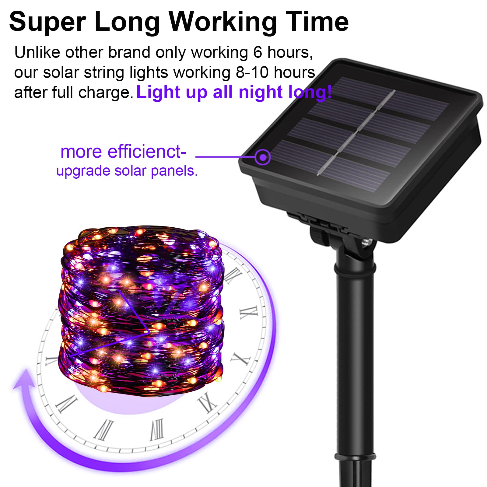 YAOZHOU Halloween Decorations Outdoor Lights, Solar String Lights Purple Orange IP67 Waterproof 2 Pack Total 200 LED 66FT 8 Modes Fairy Lights, Outside Fall Decor for Tree, Garden, Patio, Fence, Lawn