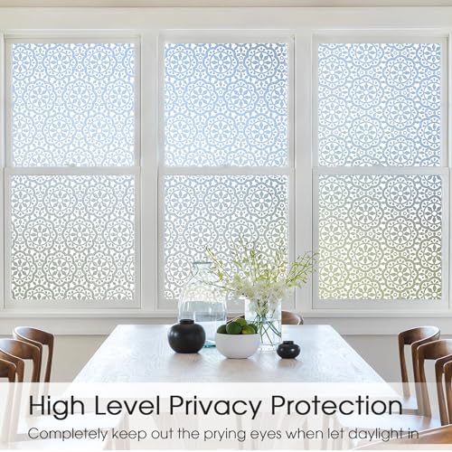 Coavas Window Privacy Film Static Cling, Non-Adhesive Removable Privacy Window Film, Frosted Glass UV Blocking Window Tint for Home, Office, Bathroom (White Lace 23.6 x 78.7 in)
