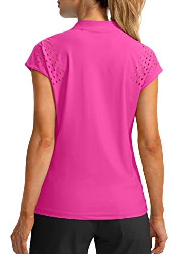 Soothfeel Women's Golf Shirt Cap Sleeve V Neck Polo Shirts Lightweight Quick Dry Workout Tennis Shirts Tops for Women(Rose, Large)