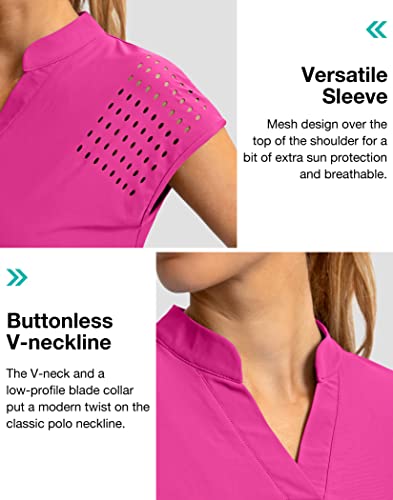 Soothfeel Women's Golf Shirt Cap Sleeve V Neck Polo Shirts Lightweight Quick Dry Workout Tennis Shirts Tops for Women(Rose, Large)
