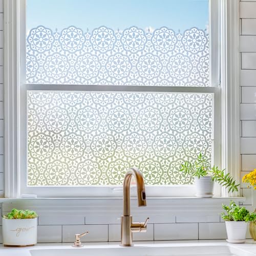 Coavas Window Privacy Film Static Cling, Non-Adhesive Removable Privacy Window Film, Frosted Glass UV Blocking Window Tint for Home, Office, Bathroom (White Lace 23.6 x 78.7 in)
