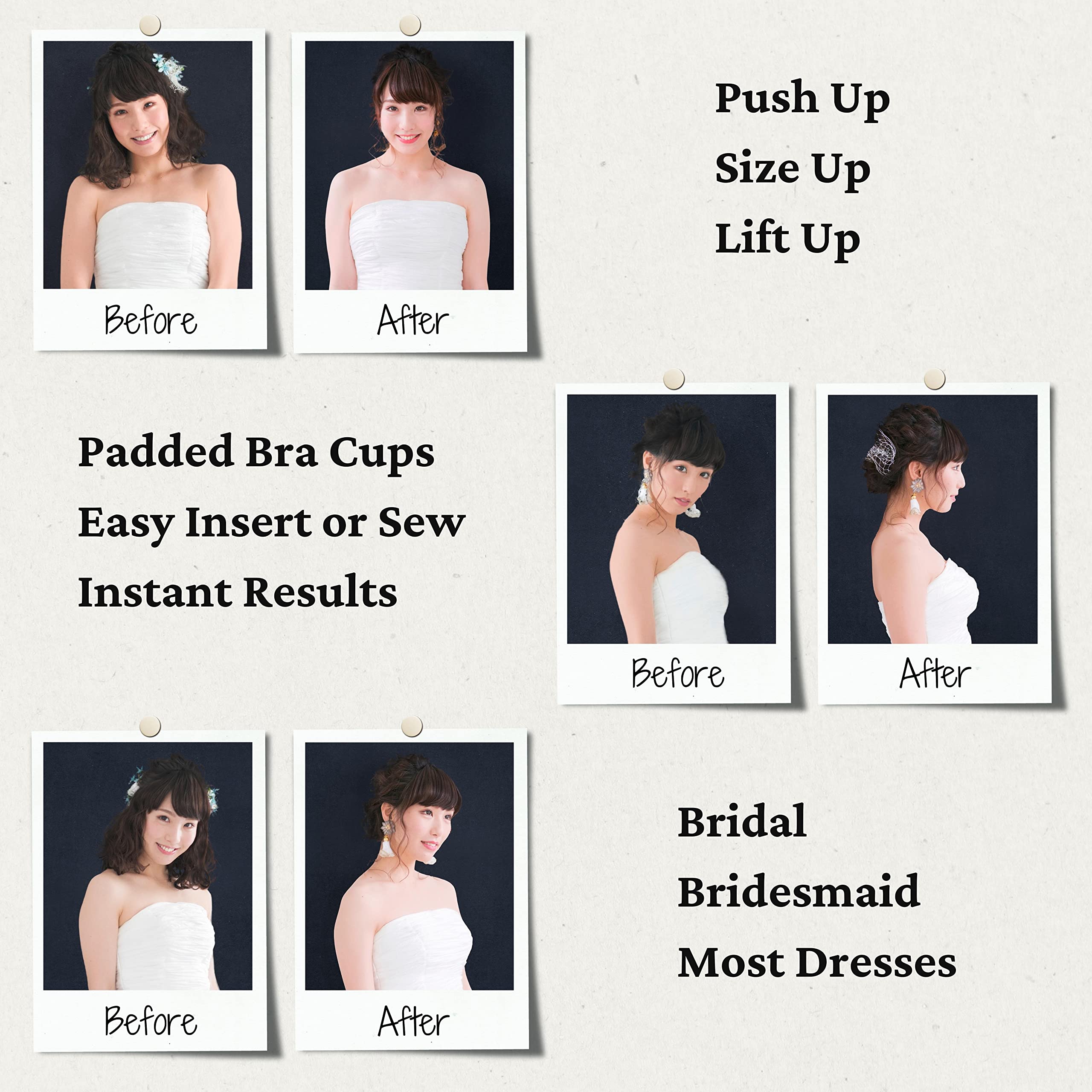 ButtonMode Extra Padded Bra Cups Insert or Sew In, Instant Push Up Size Up Boost Up Support, Balconette Breast Enhancer for Bridal, Bridesmaid, Most Dresses, White, Extra-Padded Size C, 1 Pair