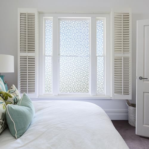 Coavas Window Privacy Film Static Cling, Non-Adhesive Removable Privacy Window Film, Frosted Glass UV Blocking Window Tint for Home, Office, Bathroom (White Lace 23.6 x 78.7 in)