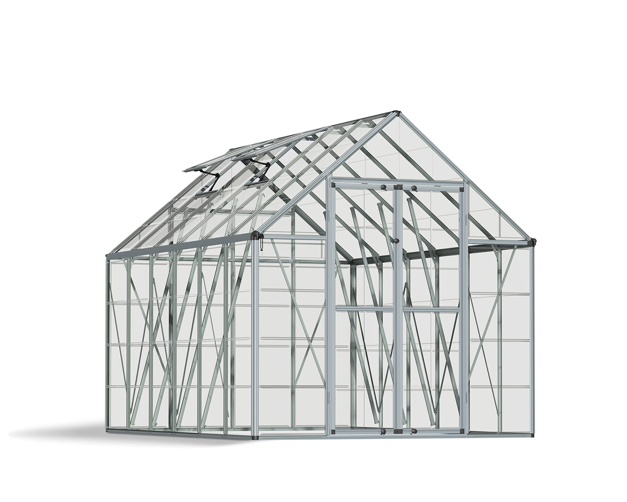 Palram - Canopia Snap & Grow 8 Ft. x 12 Ft. Greenhouse Kit Hobby DIY Walk In Green House Heavy Duty Polycarbonate, Aluminium Frame, with Lockable Door and Vent for Outdoors, Garden, Backyard In Silver