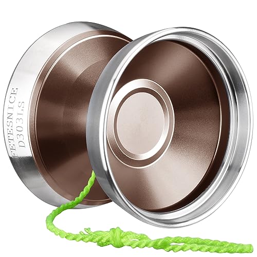 FETESNICE Yoyo Professional Competition Bi-Metal Yo Yo, Unresponsive Yoyos for Kids, Pro Alloy 6061Bimetal Yoyo for Intermediate to Advanced Players with 10 Ball Protection Cover Yo-yo Bearing-Brown