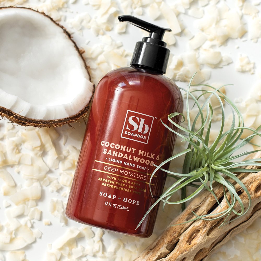 Soapbox Liquid Hand Soap, Coconut Milk & Sandalwood, Gentle & Moisturizing Hand Wash for Kitchen and Bathroom, Vegan & Cruelty Free Scented Hand Soap 12 Ounce Pump Bottles (Pack of 3)