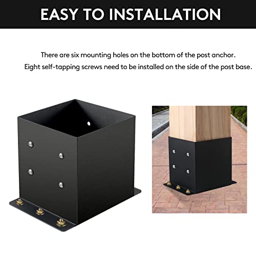 6x6 Post Base 2 Pcs, (Inner Size 5.6x5.6) Post Brackets Kit, Heavy Duty Black Metal Powder-Coated Post Anchor Outdoor Framing Module Fit for Support Deck Base Plate Pergola Brackets Fence Kit……