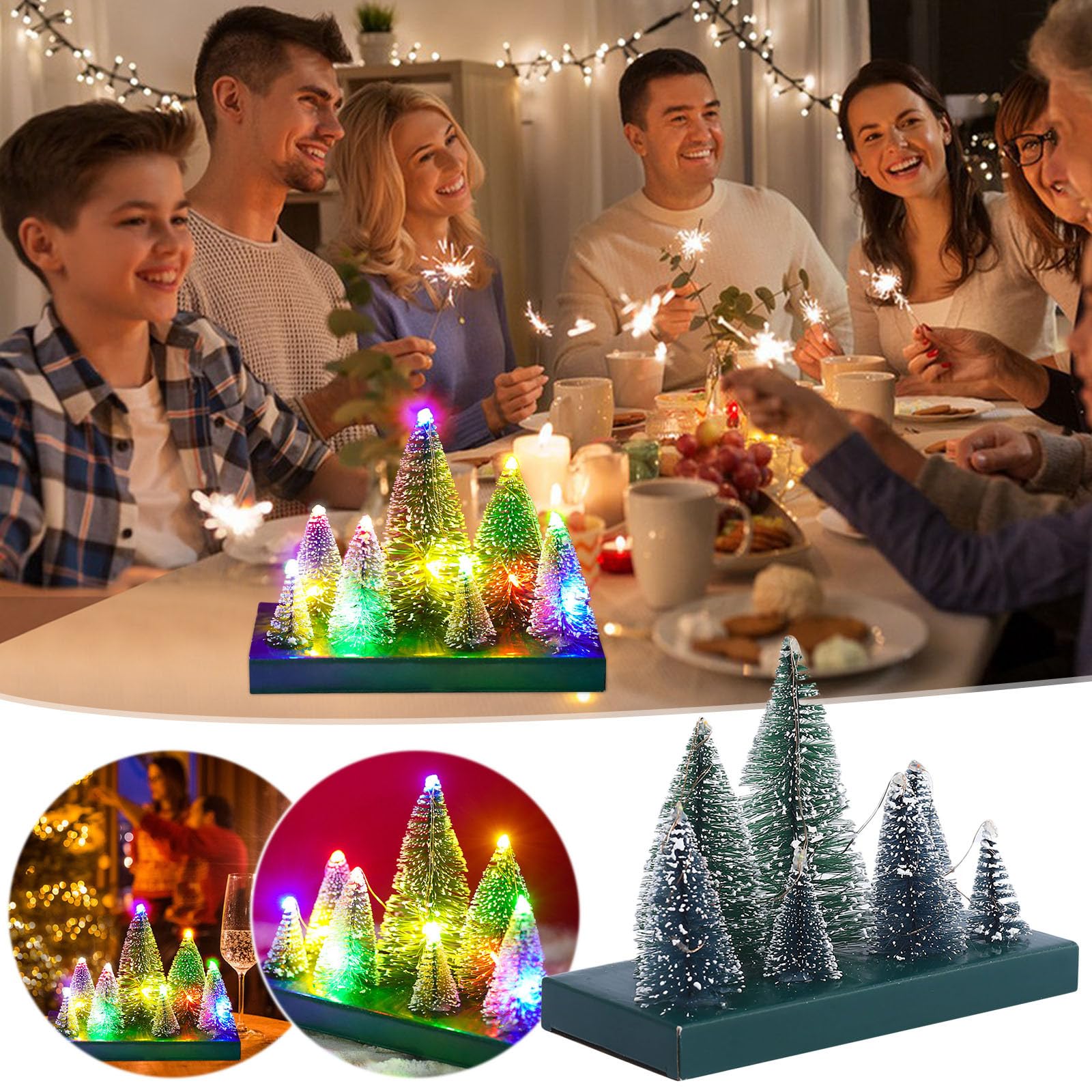Mini Christmas Trees, Artificial Christmas Tree Desktop Decoration with LED Colour Lights, Xmas Christmas Tree Festival Gift Ornament #P