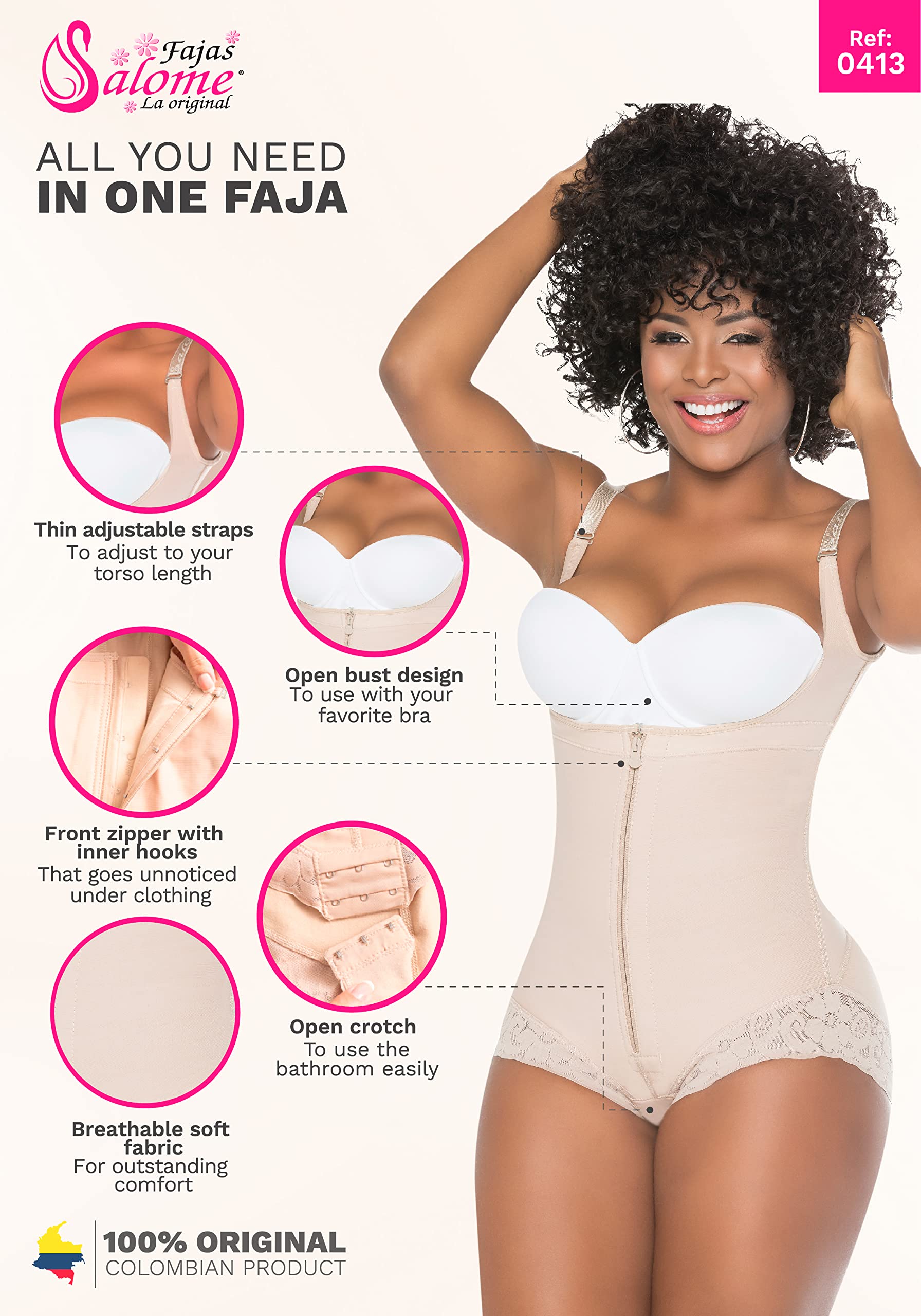 Salome 0413 Womens Butt Lifter Shapewear Fajas Colombianas Reductoras y Moldeadoras Black 3XL