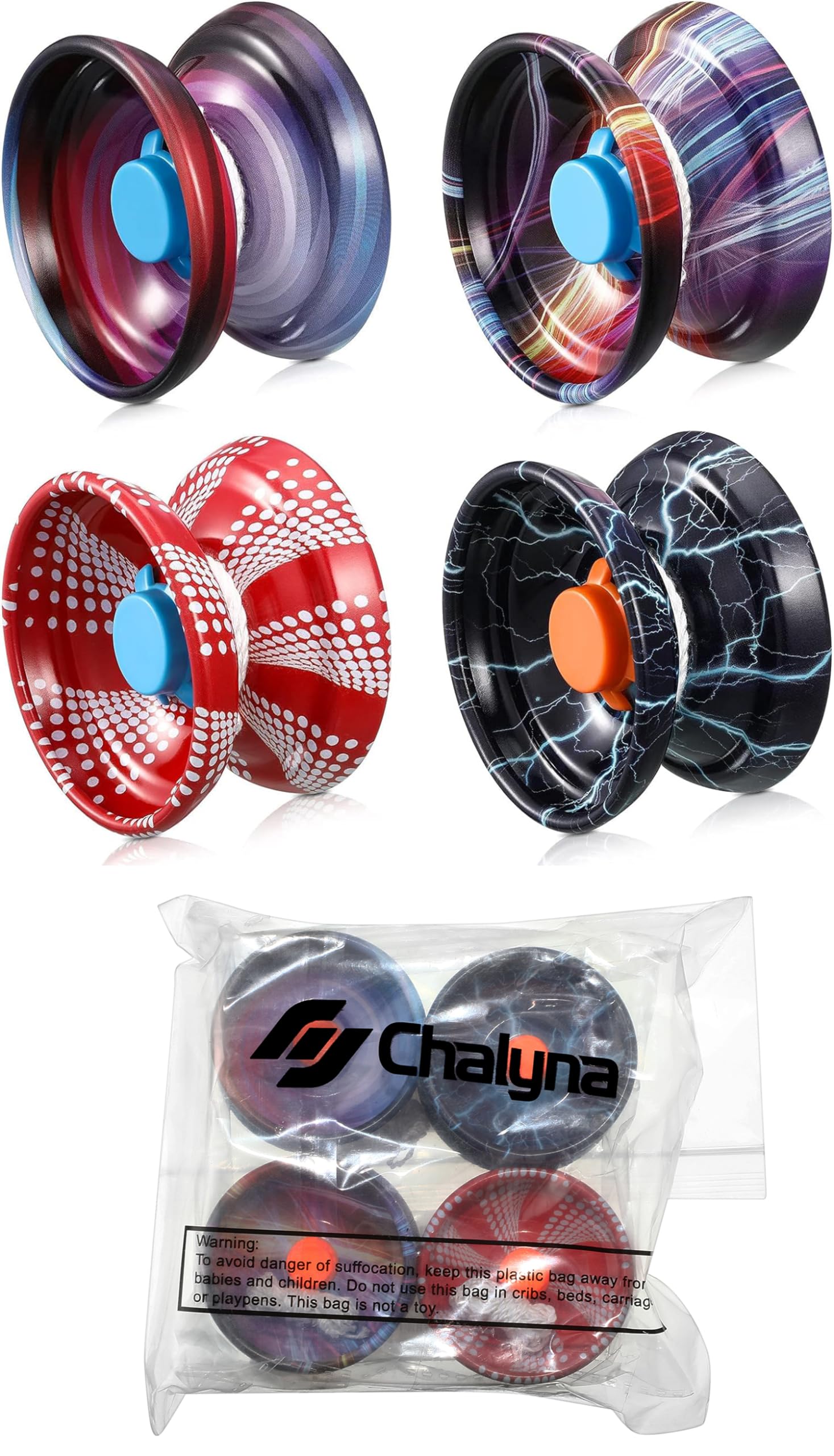 4 Pieces Yoyo Alloy Responsive Ball, Metal Yoyo String Trick Ball for Beginners, Boys, Adults Players Auto Return Technology Ball(Multi Style)