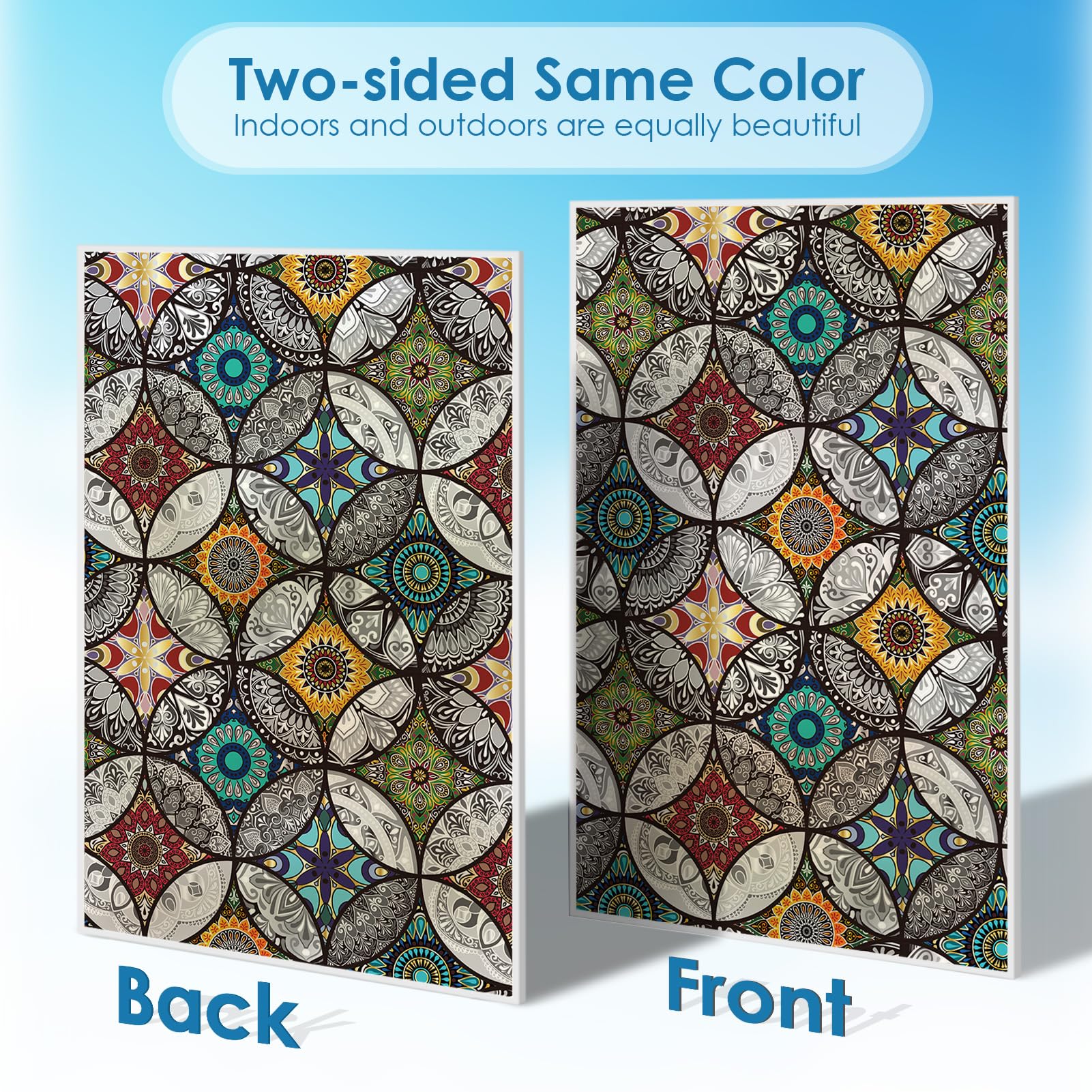 DKTIE Boho Chic Window Privacy Film with Installation Tools - Soften Light, Reduce UV Rays, Decorative Stained Glass Window Tinting Film for Home, Window Clings, 17.5 x 78.7Inch, Peacock Blue
