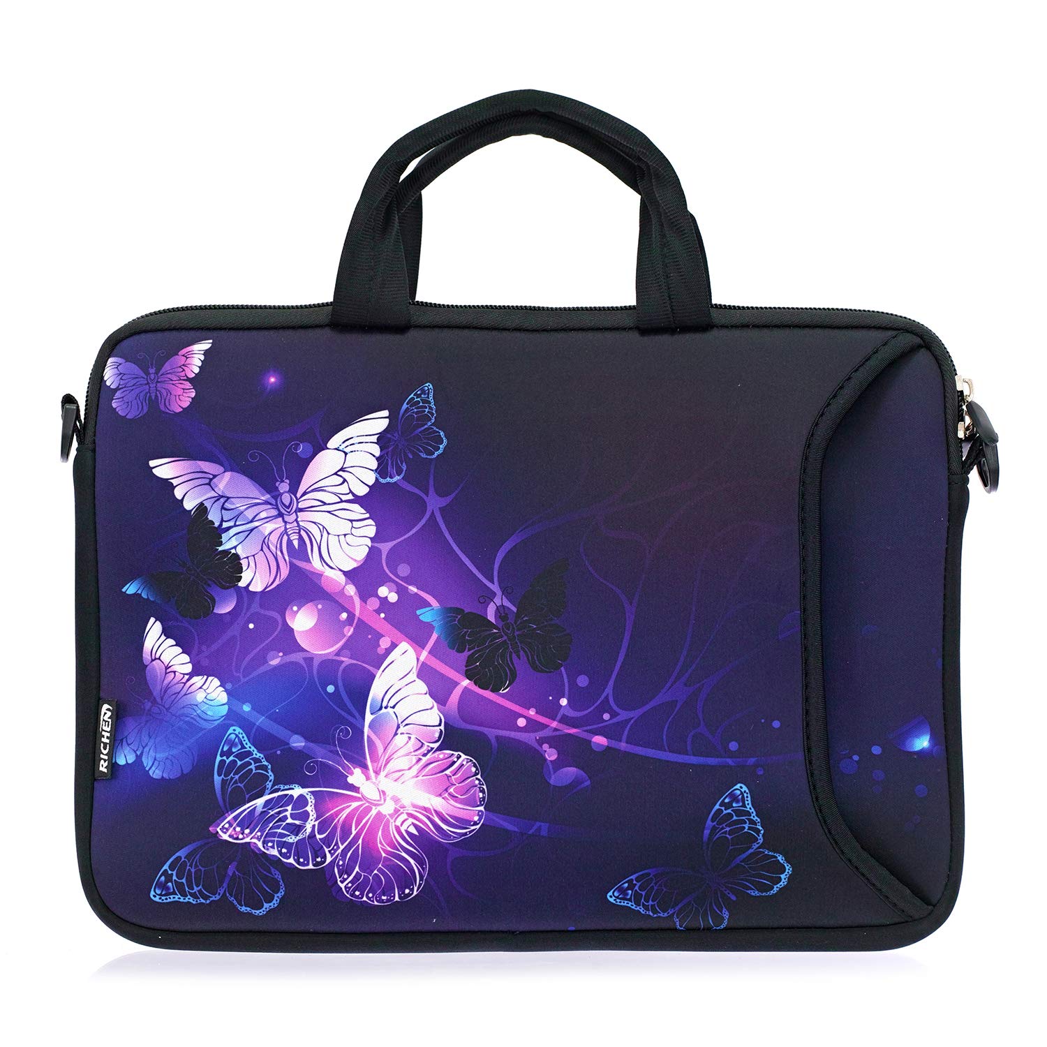 RICHEN 14 15 15.4 15.6 inch Laptop Shoulder Bag Notebook Handle Sleeve Neoprene Soft Carrying Travel Case with Accessories Pocket (14-15.6 inch, Butterflies)