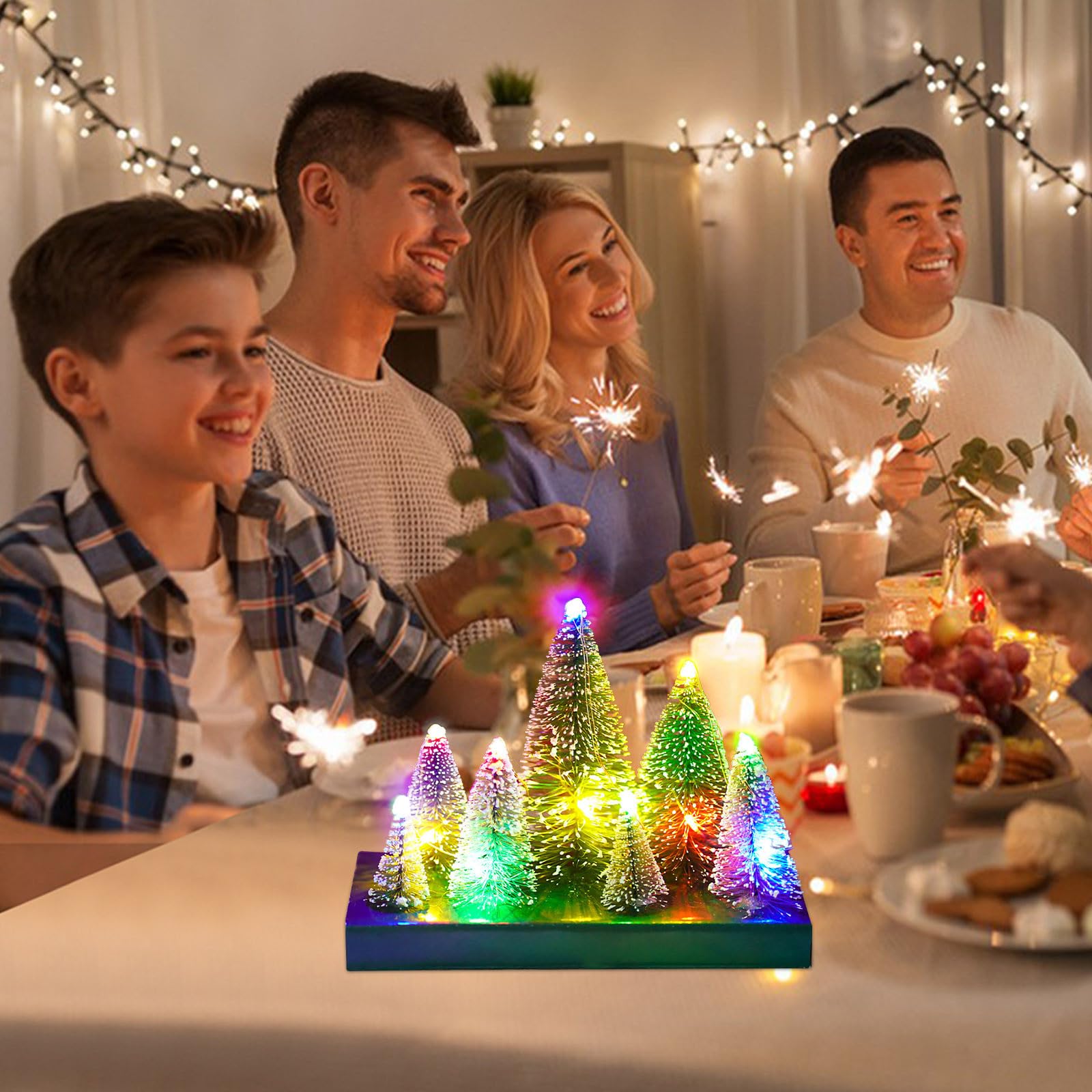 Mini Christmas Trees, Artificial Christmas Tree Desktop Decoration with LED Colour Lights, Xmas Christmas Tree Festival Gift Ornament #P