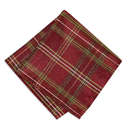 Newbridge Shimmering Plaid Metallic Christmas Fabric Tablecloth, Glitter Xmas Weave Holiday Cloth Tablecloth (8 Piece Napkin Set)