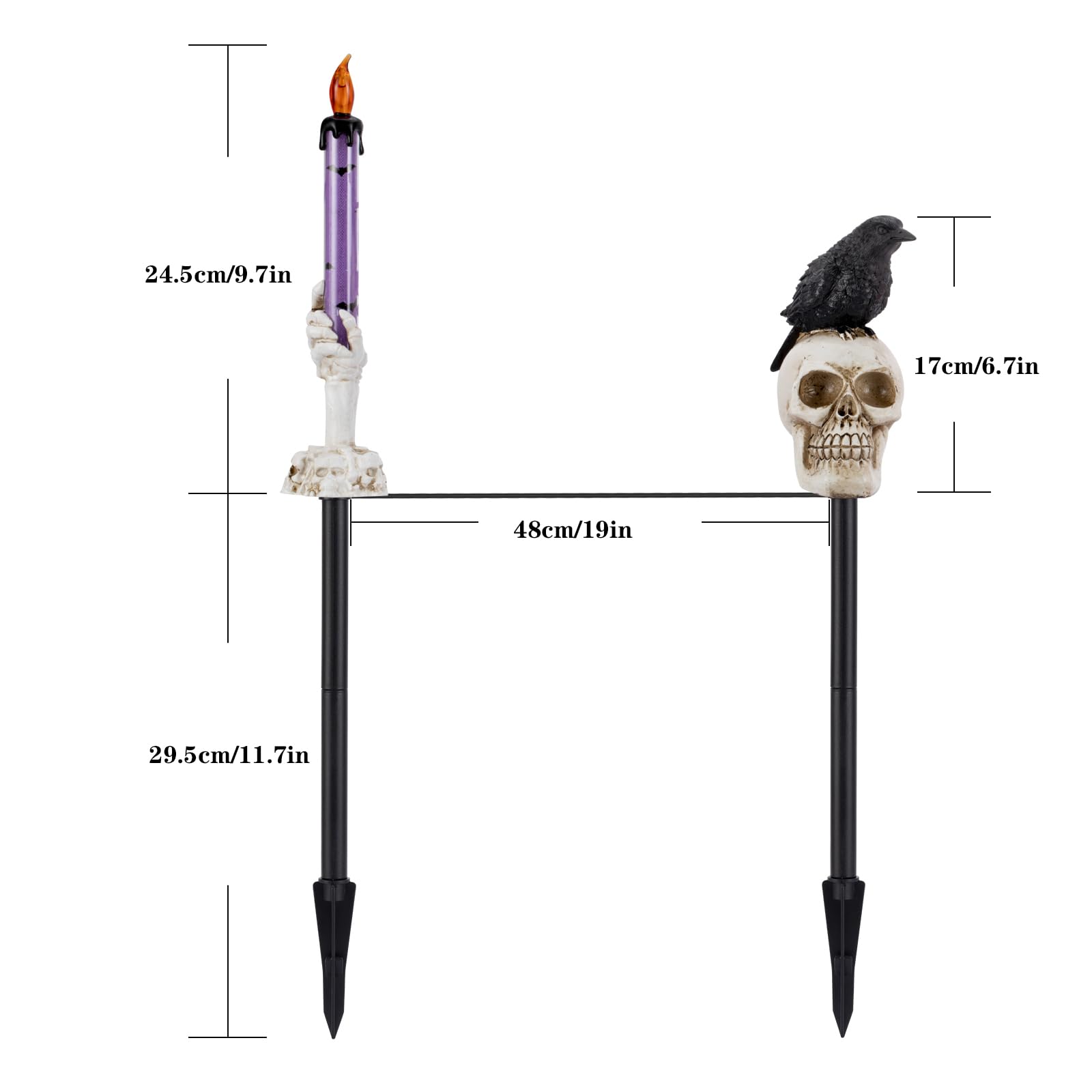 Halloween Outdoor Decoration Solar Lights,5 Pack Skull Candle Lights+Skull Solar Lights with Black Crow,Waterproof Solar Ghost Lights with Stakes,Stunning Halloween Decor for Lawn Yard Garden