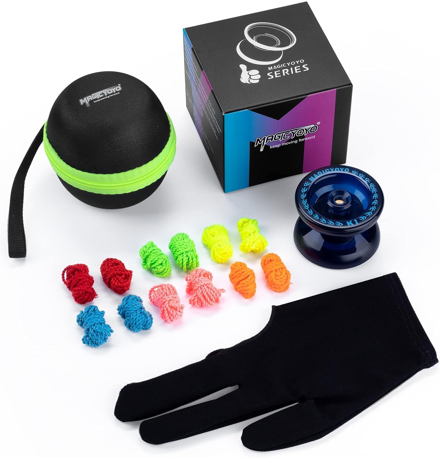 MAGICYOYO Responsive YoYo K1-Plus for Kids Beginners with Yoyo Storage Bag + 12 Yoyo Strings and Yo-Yo Glove (K1-Dark Blue)